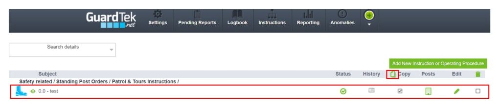 Copying an Instruction or Post Order – Guardtek & Smartforce